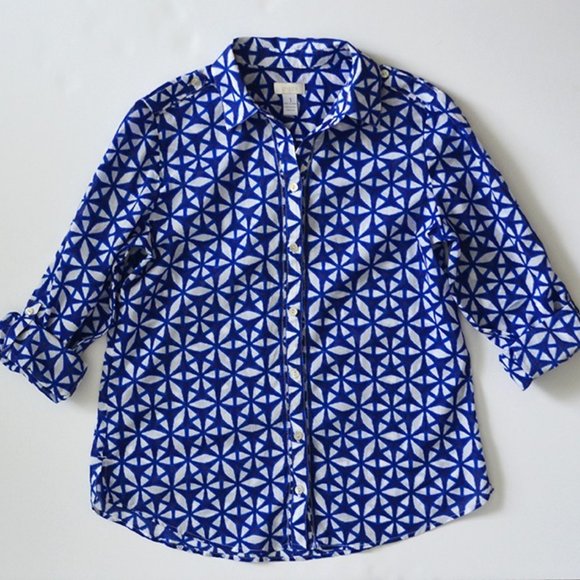 Chico S Tops Chicos Royal Blue White Ikat Button Down Shirt Size